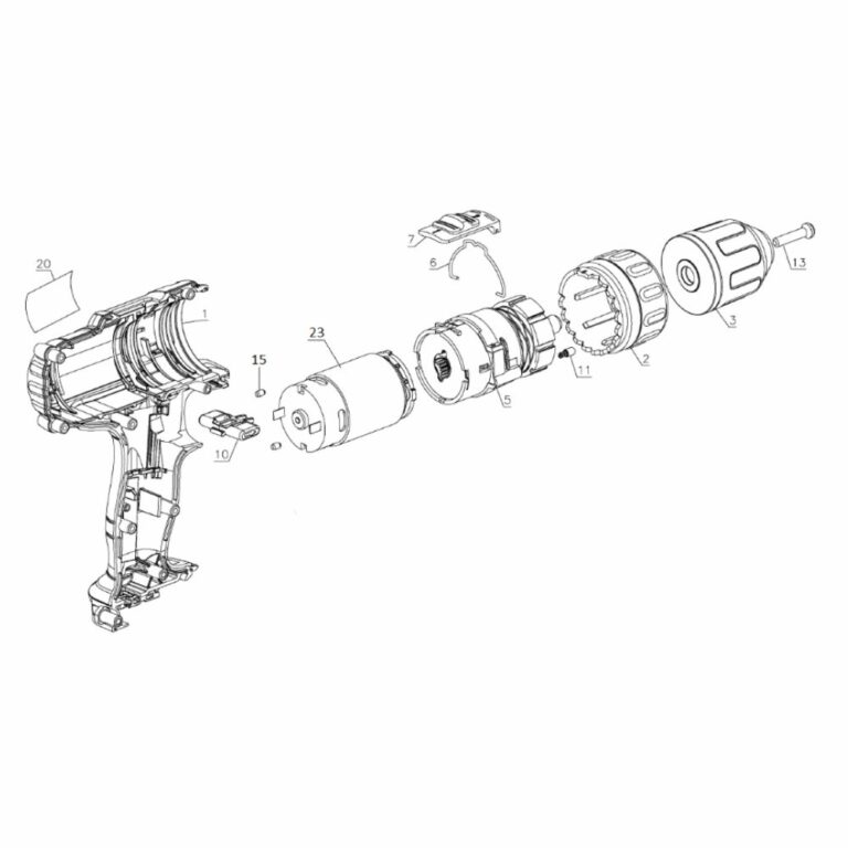 VISTA EXPLODIDA PEÇAS PARAFUSADEIRA DEWALT DCD700 - Danpler Máquinas